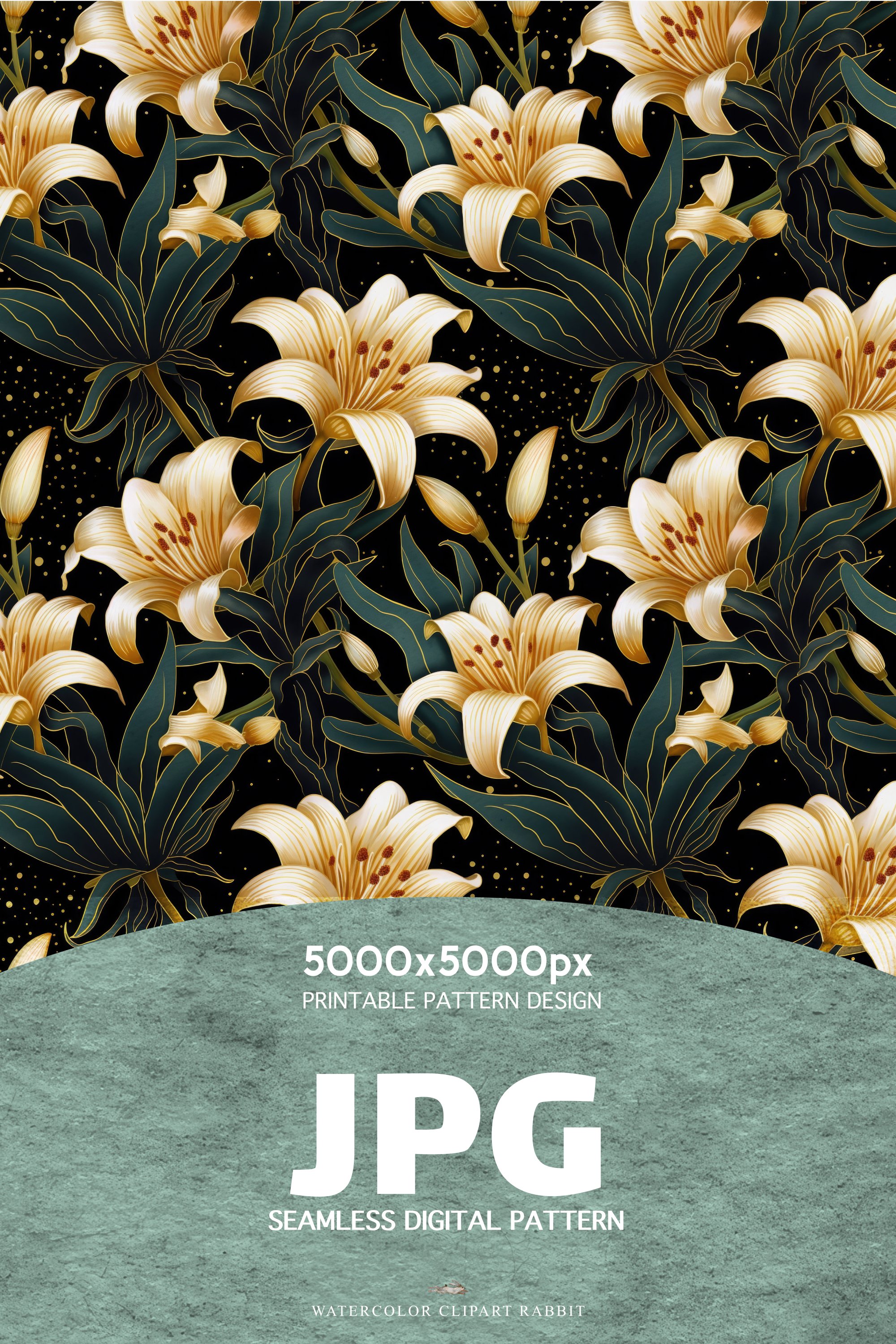 Lily Flowers Pattern Seamless Digital Paper JPG Background