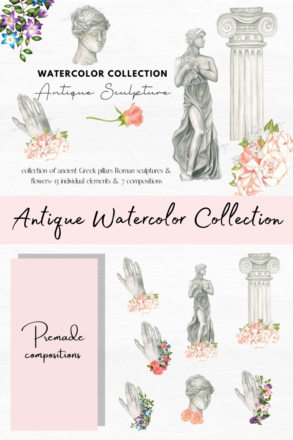 Antique Clipart, Watercolor Sculpture, Ancient (2483688)
