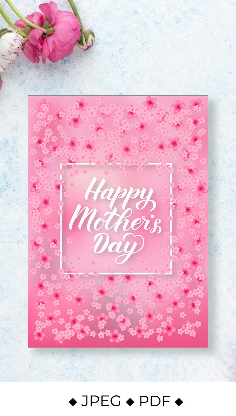 Mother's Day card with spring flowers. DIY greeting card