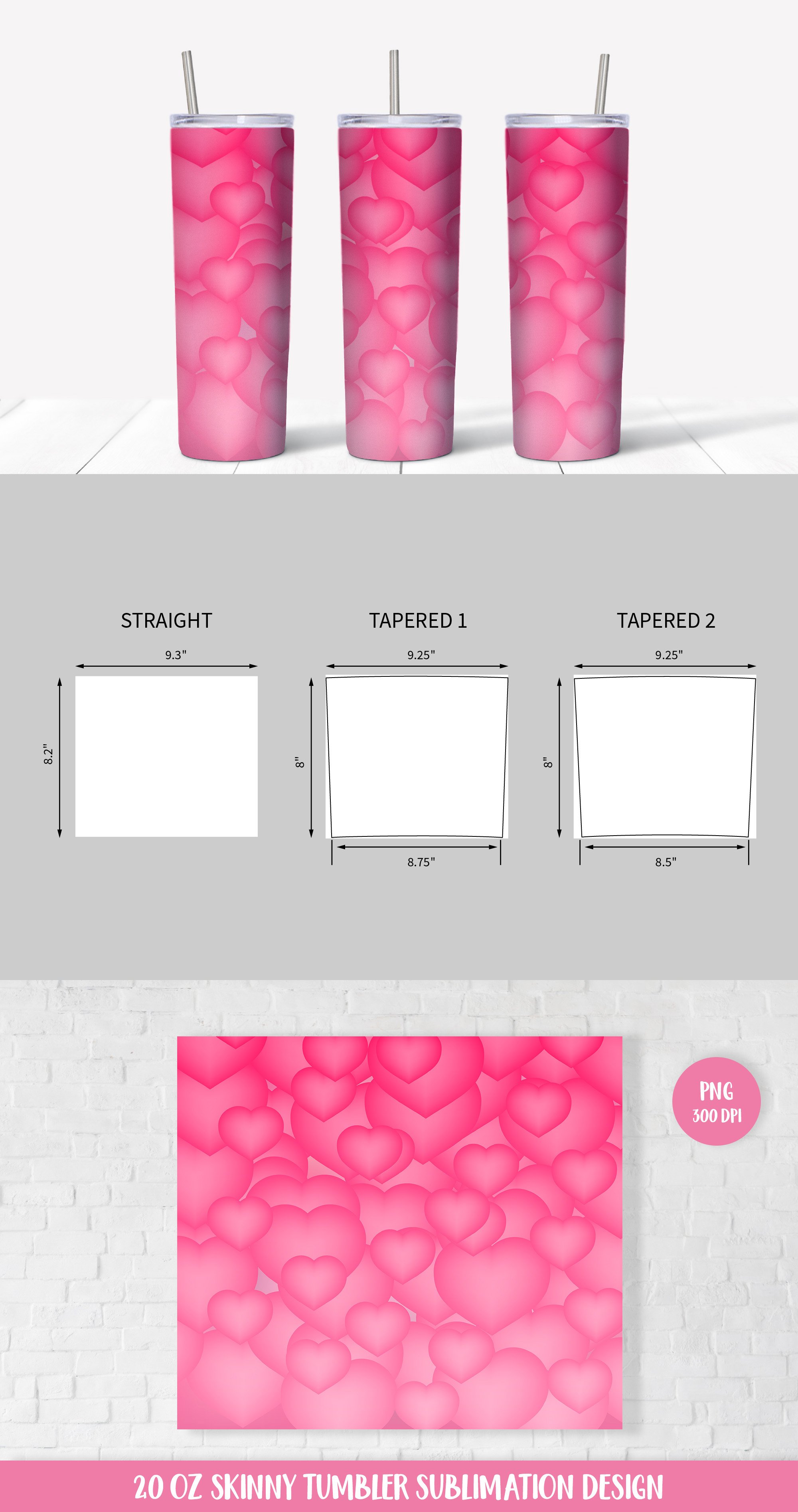 3d hearts skinny tumbler sublimation wrap