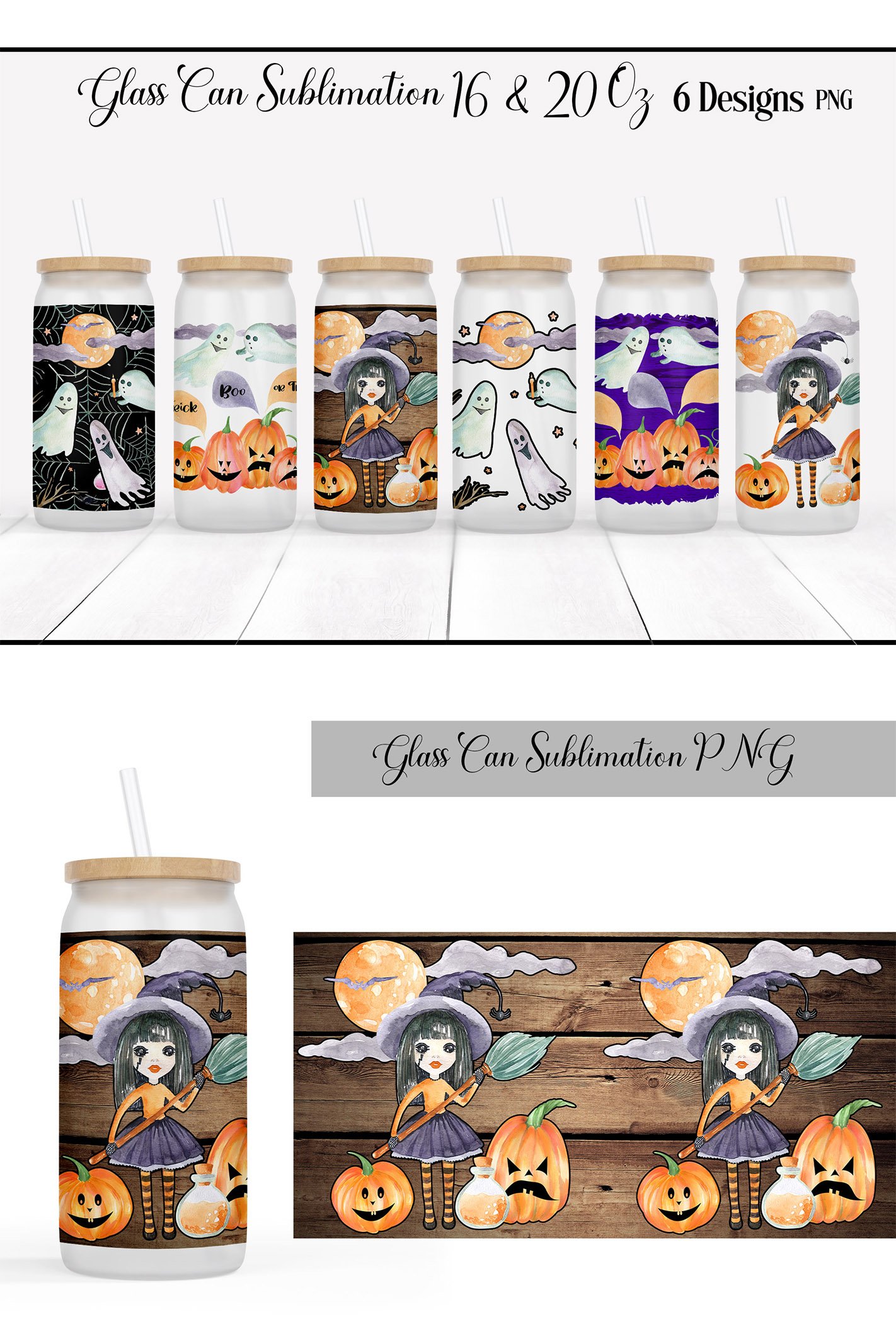 Halloween Glass Can Bundle | Sublimation Design PNG