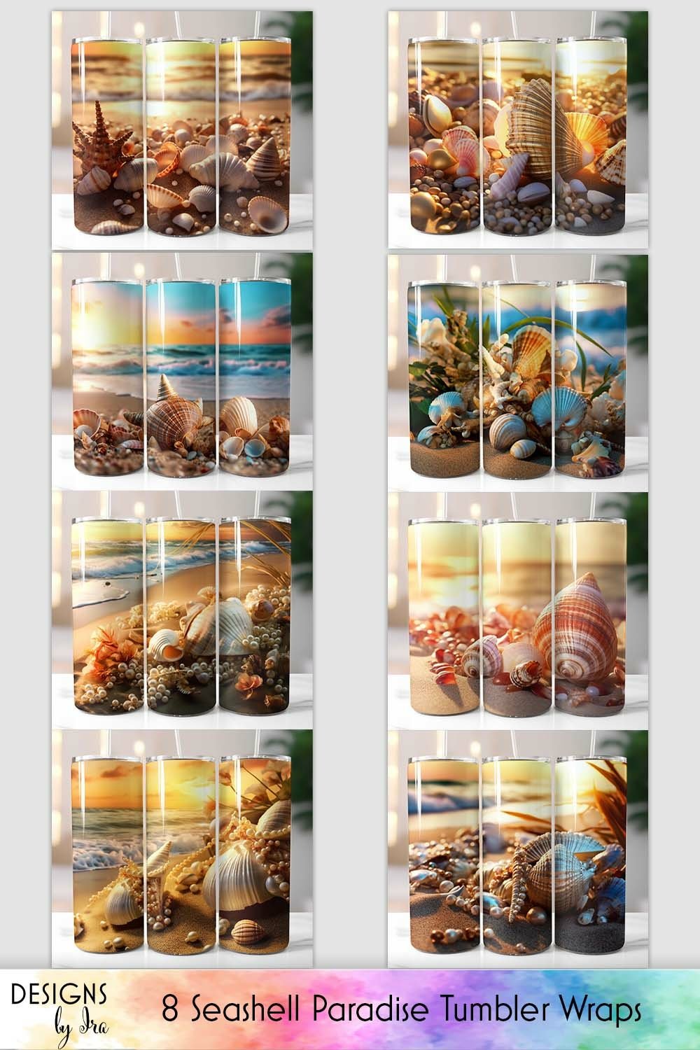 Tropical Sunset Tumbler Wrap Bundle | Seashells on the Beach