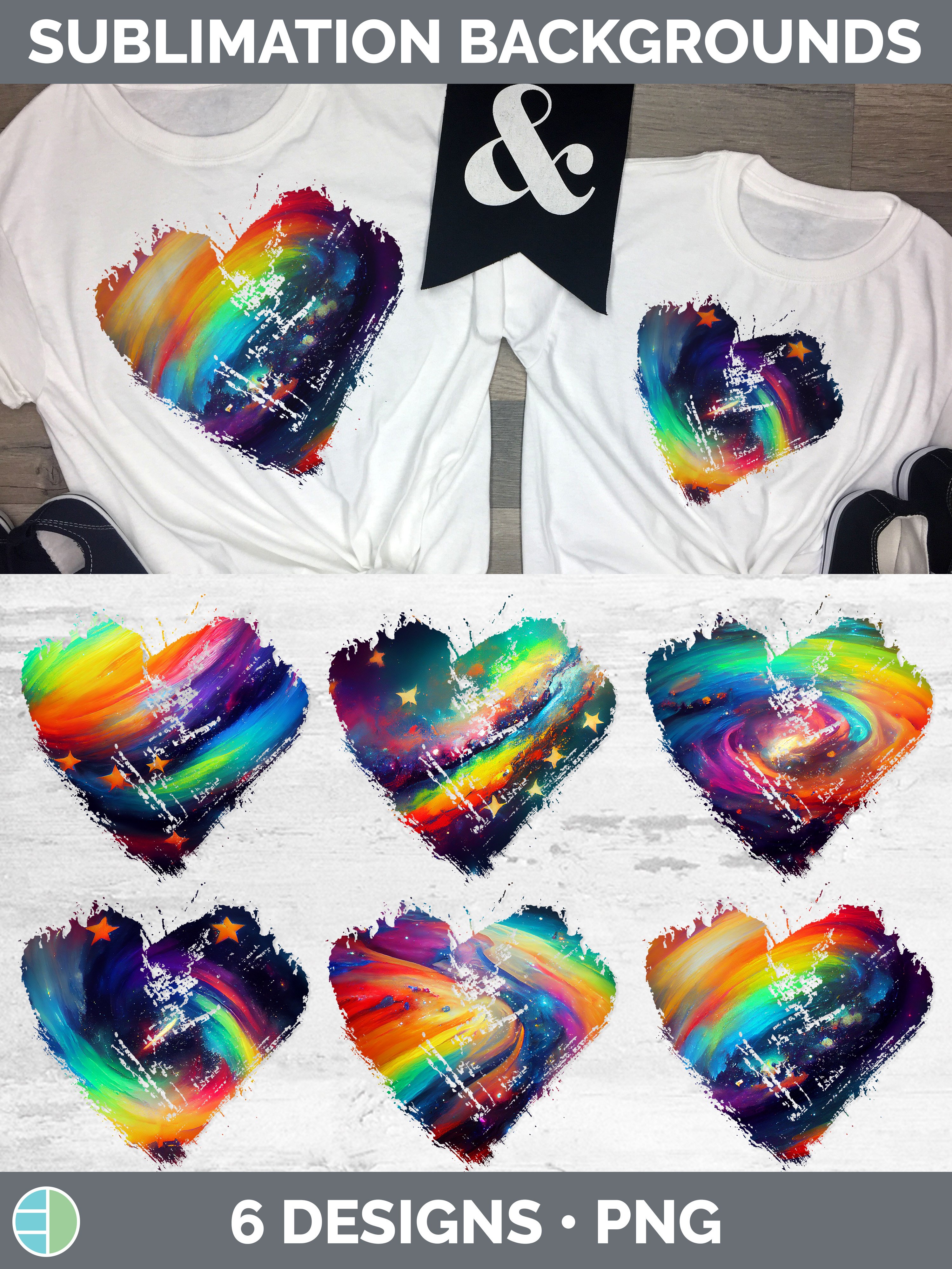 Rainbow Heart Distressed Clipart | Sublimation Designs