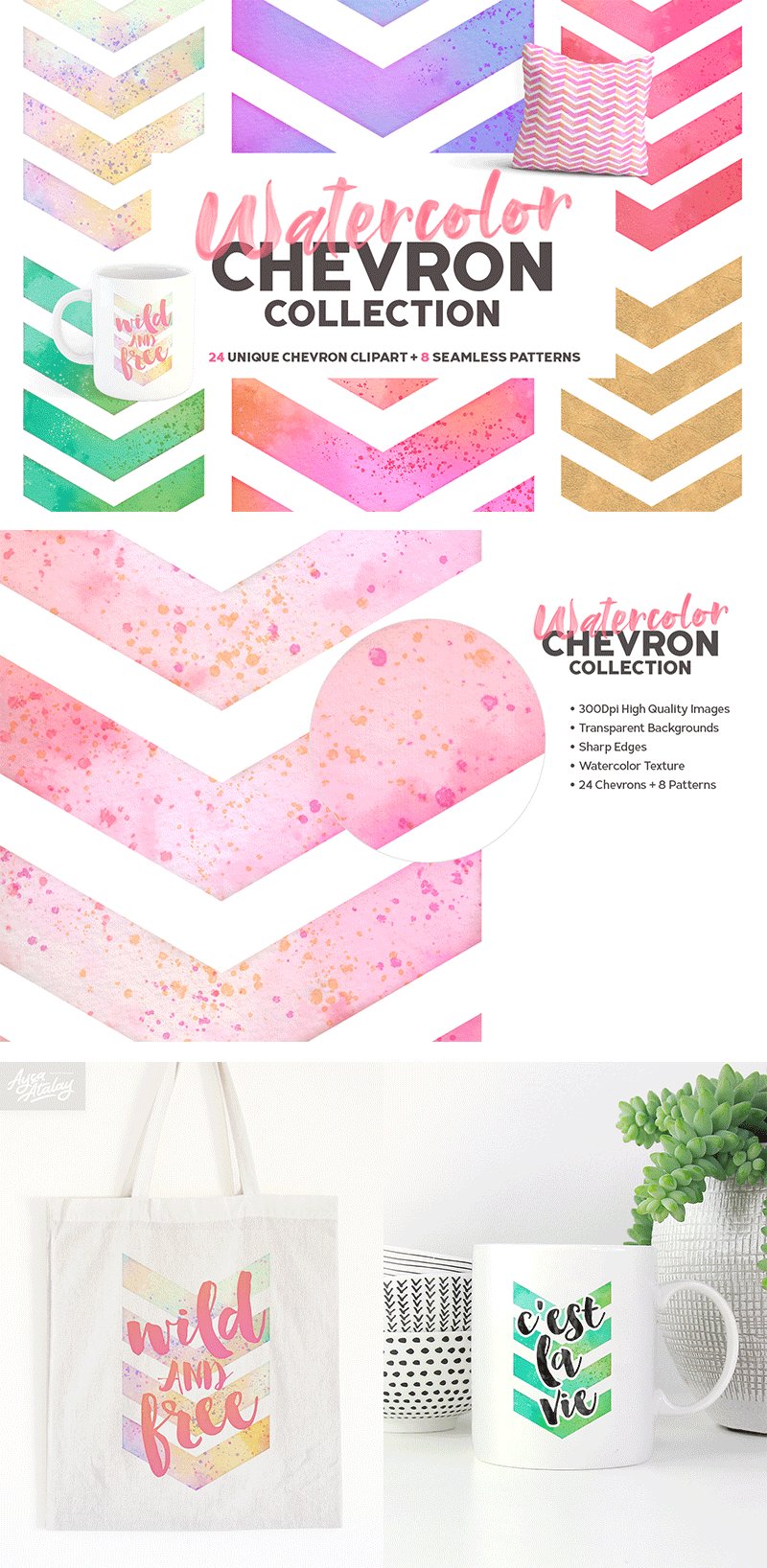 Watercolor Chevron Bundle | Sublimation Design Bundle