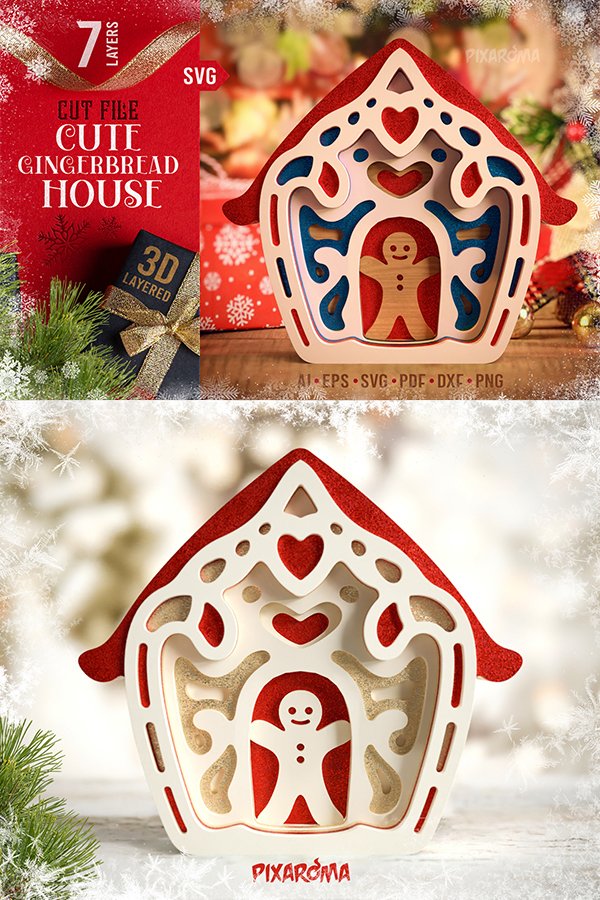 Gingerbread House 3D Layered | Cute Christmas House Cut File