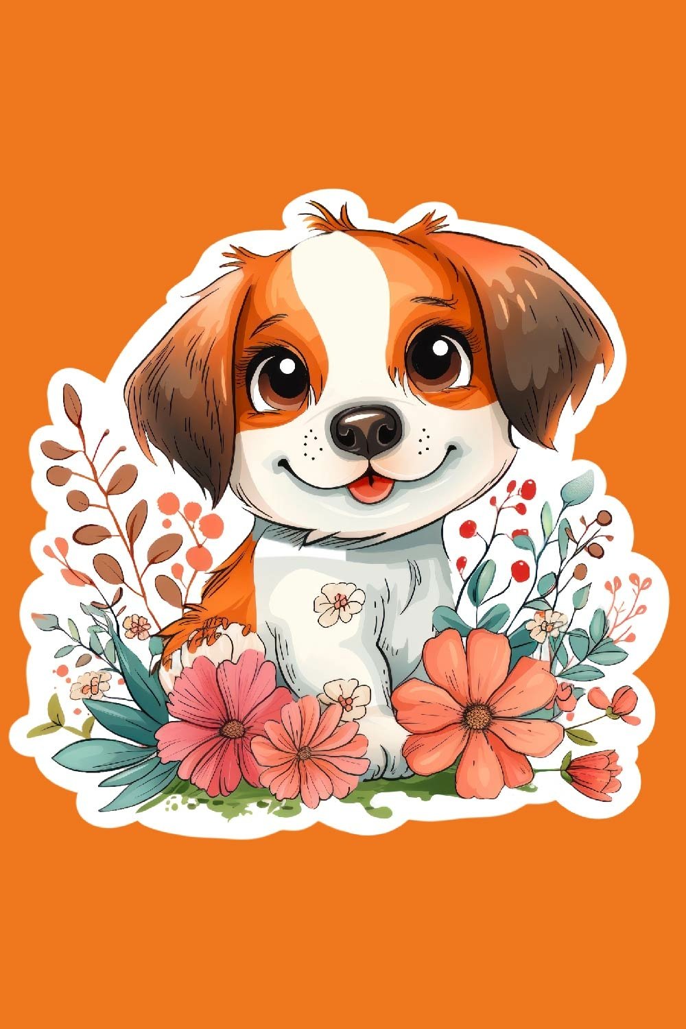 Spring Dog with flowers sticker | Sticker funny dog