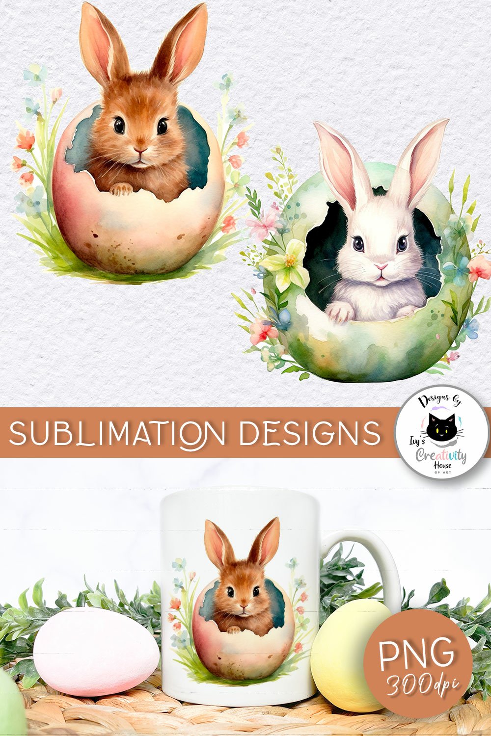 Cute Easter Bunny Sublimation Designs | Easter Eggs Clipart