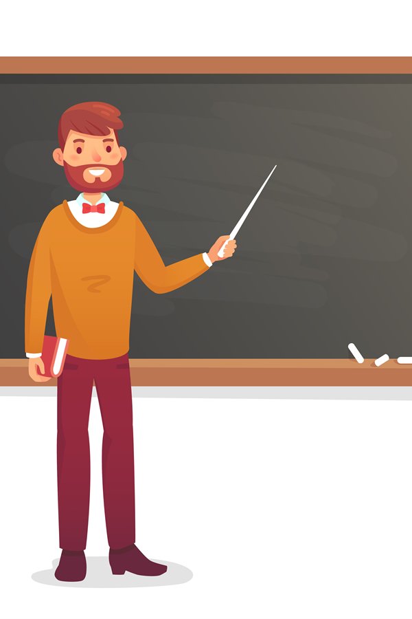 Chalkboard and professor. College or university teacher teac