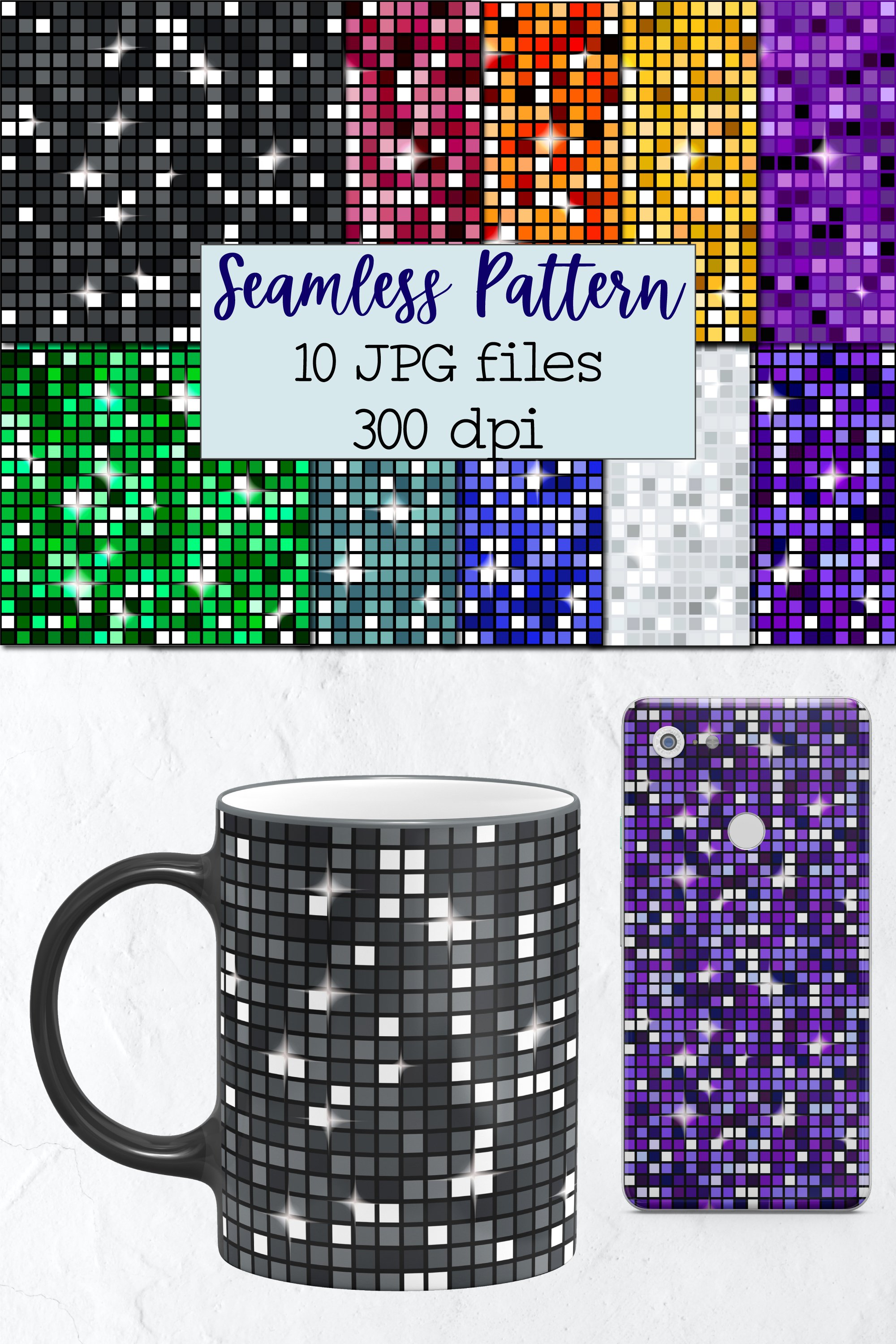 Disco Digital Paper, 10 Glam Seamless Sublimation patterns