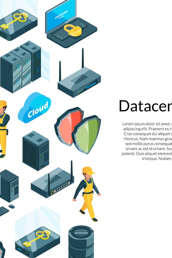 Electronic system of data center icons with illustration