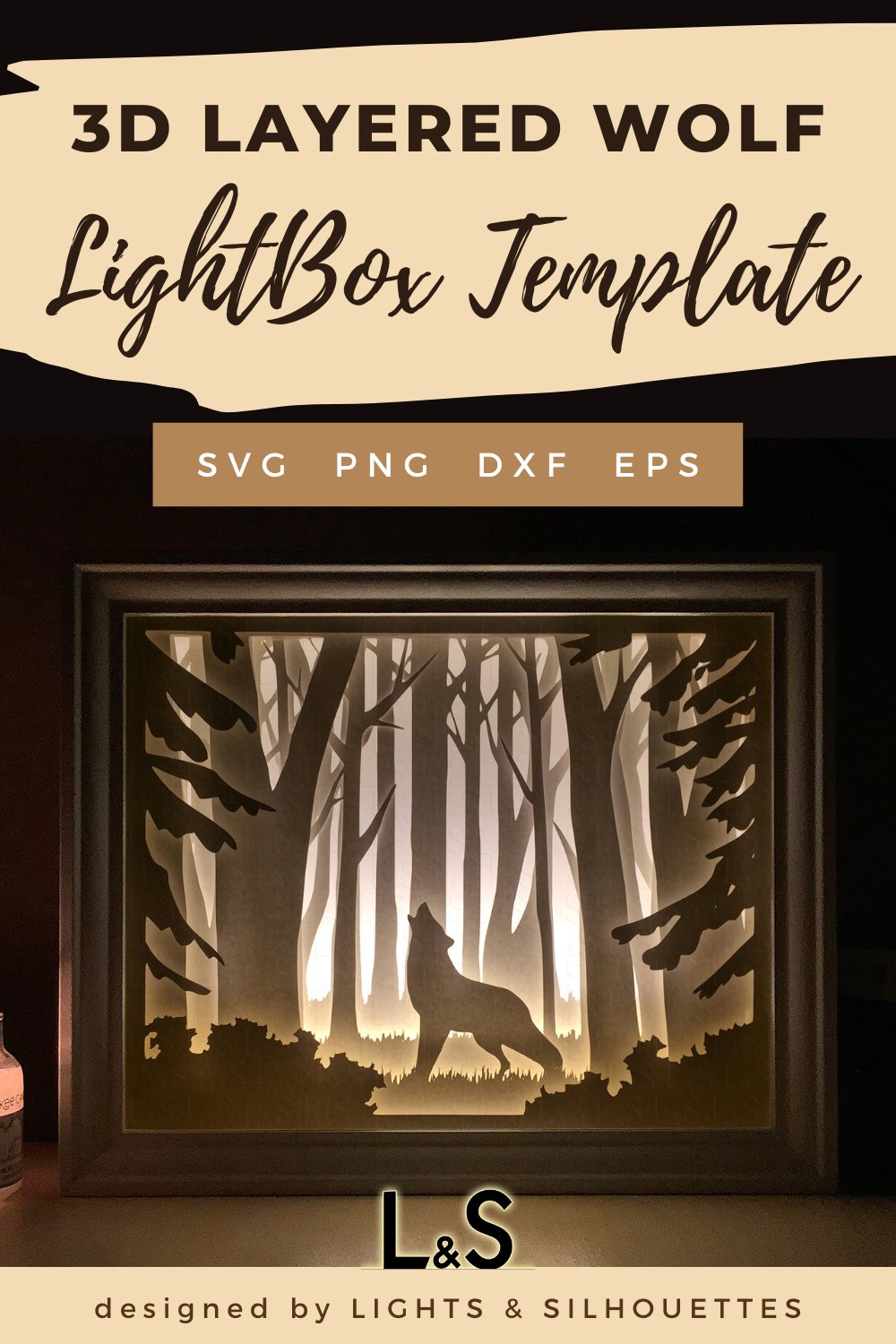 Wolf Shadow Box svg File | 3D Light Box Template