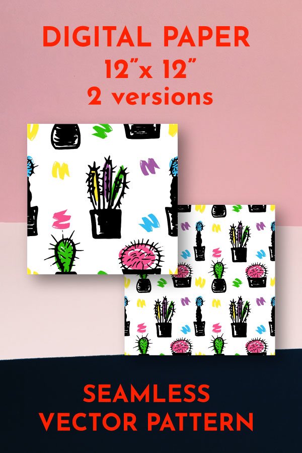 Digital paper Cactus with arrows, seamless vector (866208)