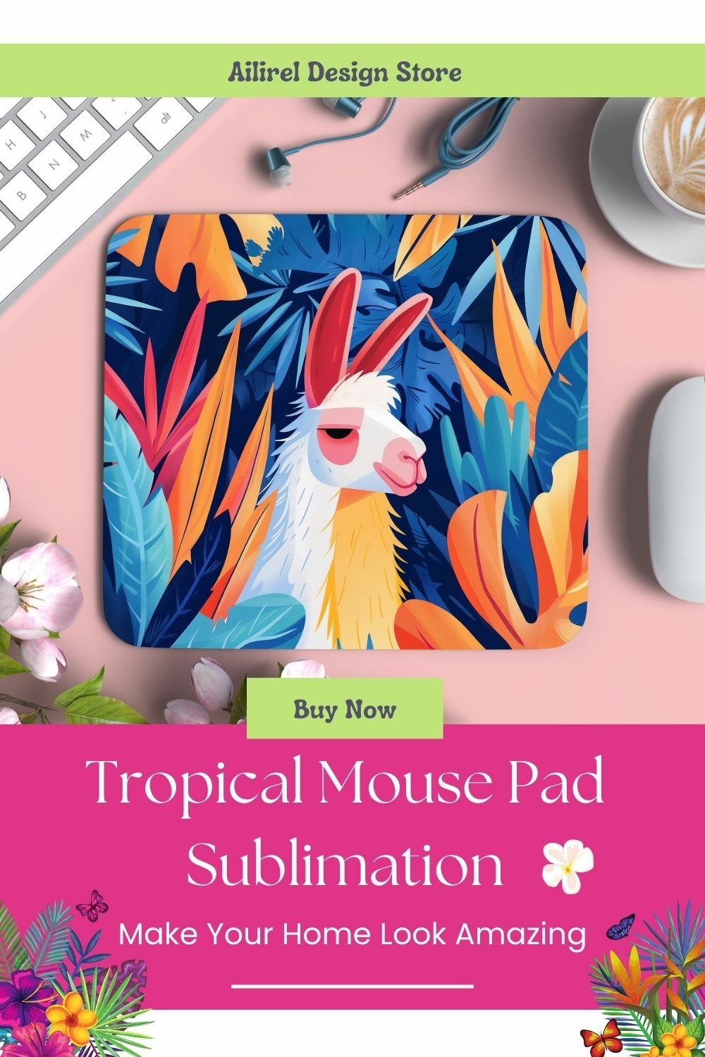 Colorful Lama Mouse Pad Sublimation Design