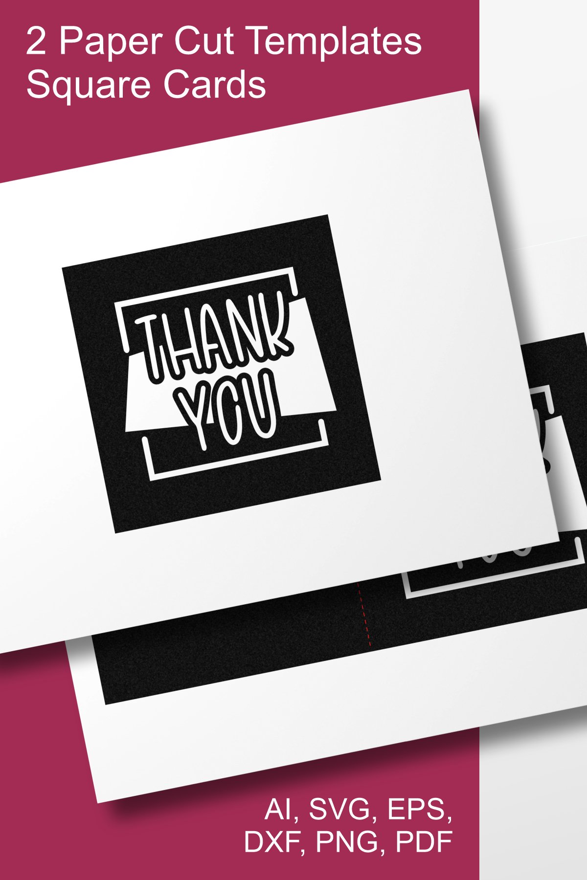 Smooth Tall Thank You Square Card Template Set Paper Cut SVG