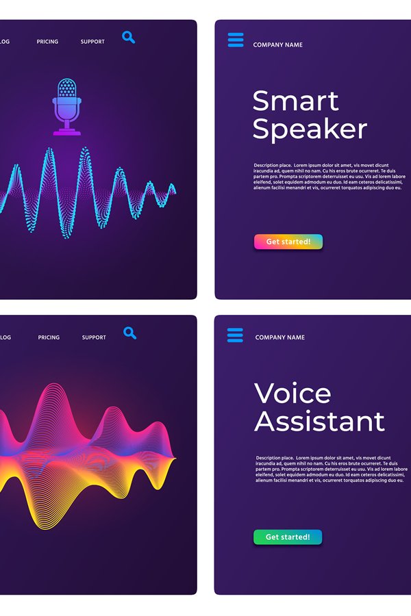 Voice assistant landing pages. Web templates for smart speak