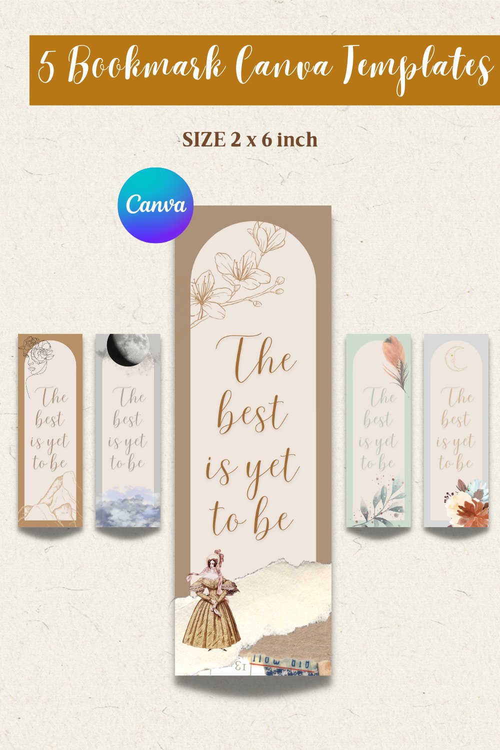5 Bookmark Canva Templates | Printable | Editable | Minimal