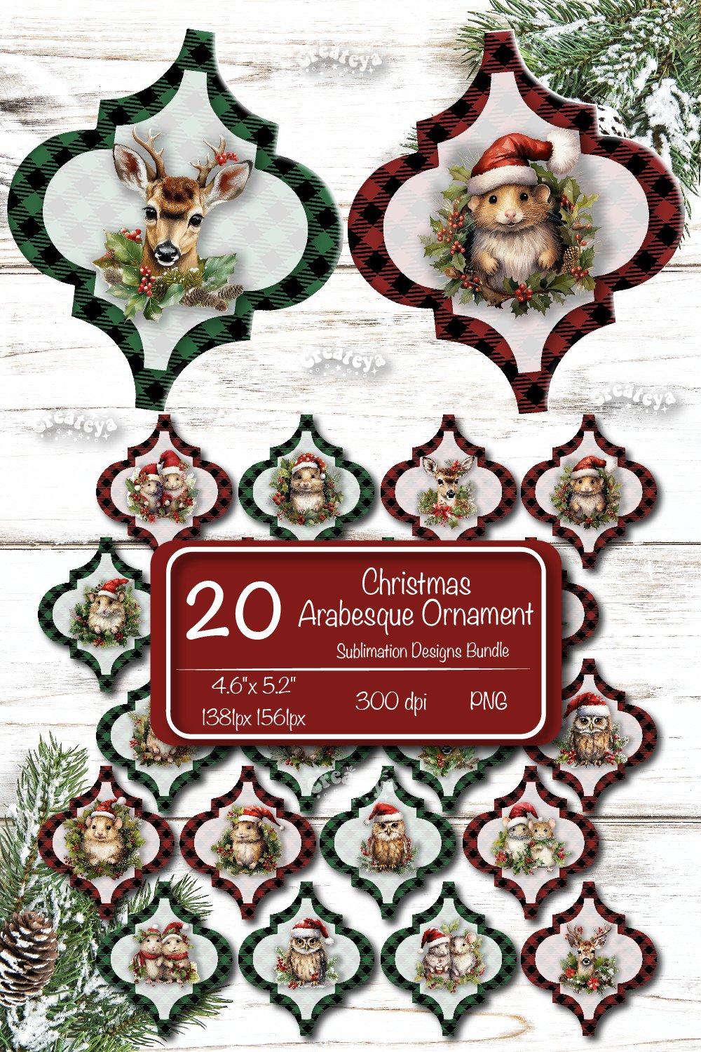 Christmas Arabesque tiles Bundle Forest Animals ornament