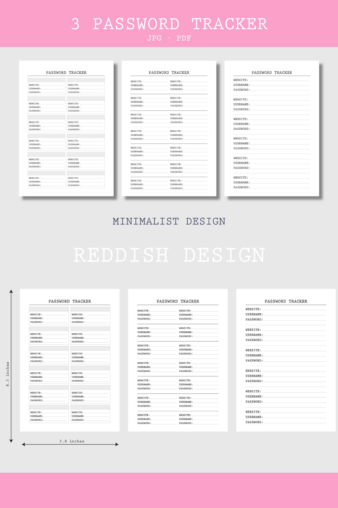 3 Passwords Tracker pages A5 size, printable (1220259)