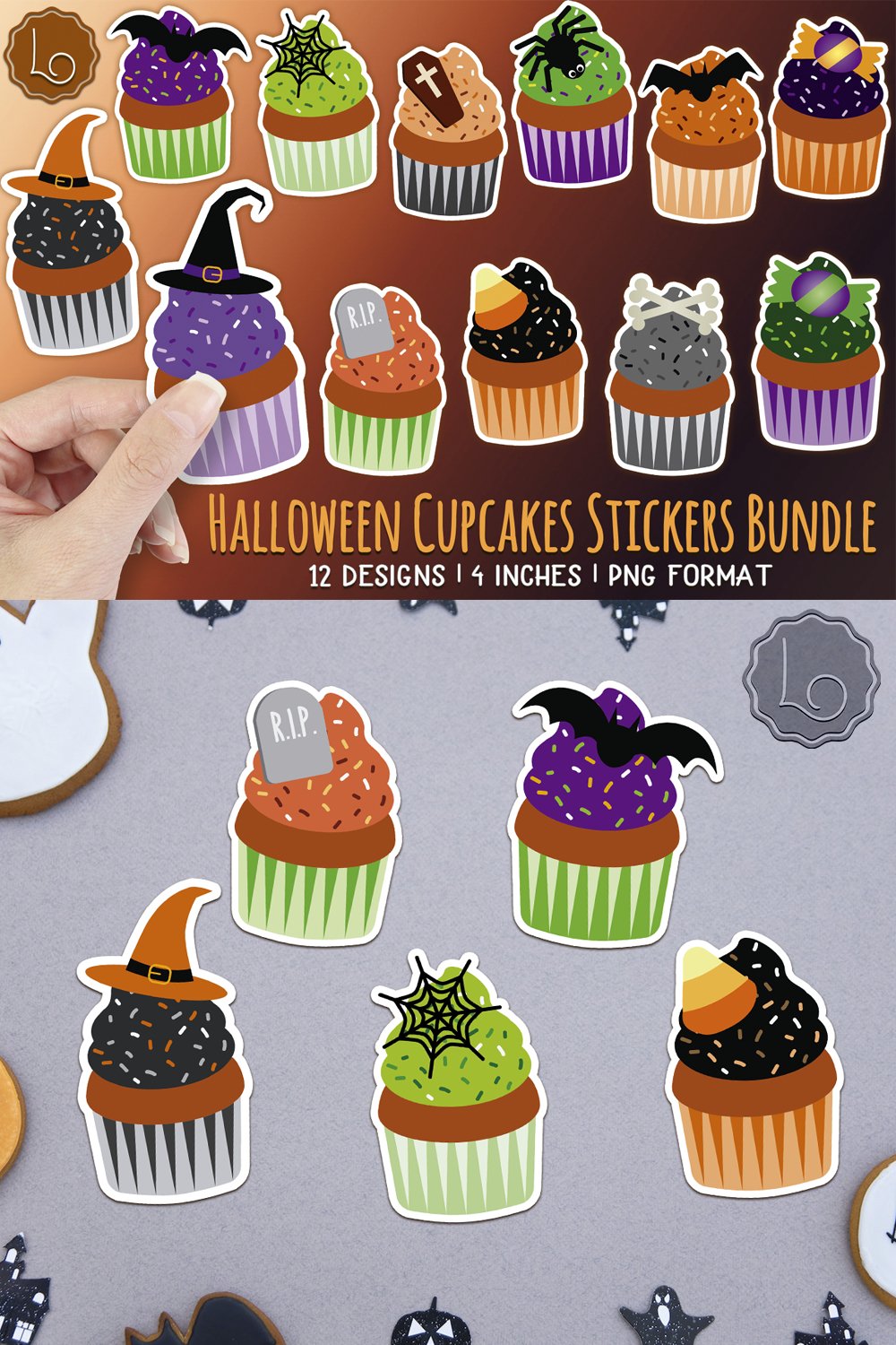 12 Halloween Cupcakes Stickers Bundle