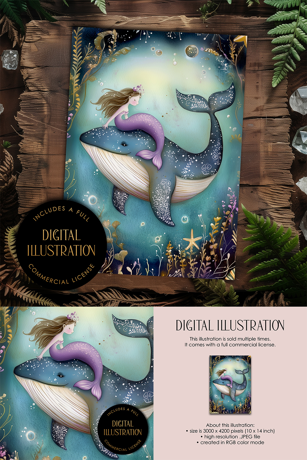 Mermaid & Whale Digital Illustration