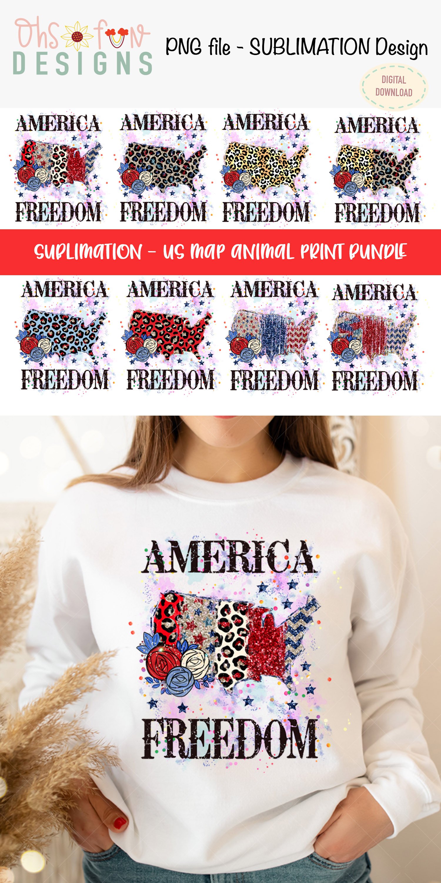 Sublimation Bundle US map animal print glitter