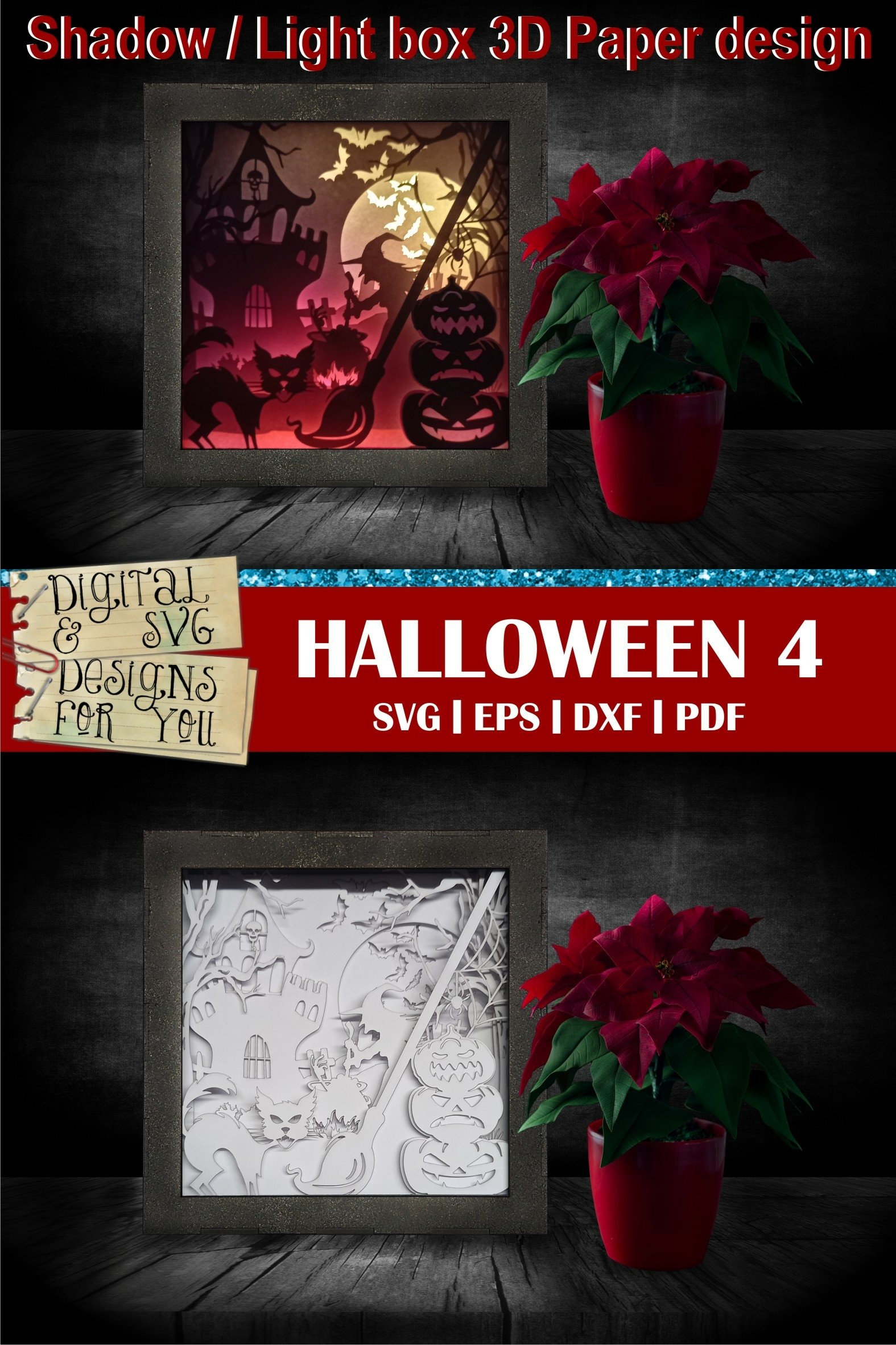 Halloween 4 - 3D Light box | 3d Shadow box | Witches brew s