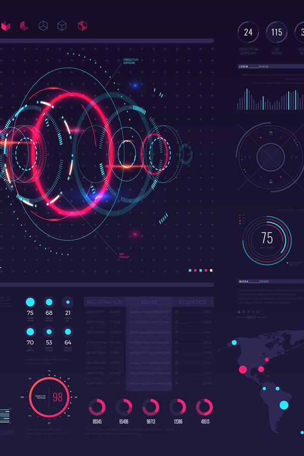 Futuristic hud digital touch screen display with visual data