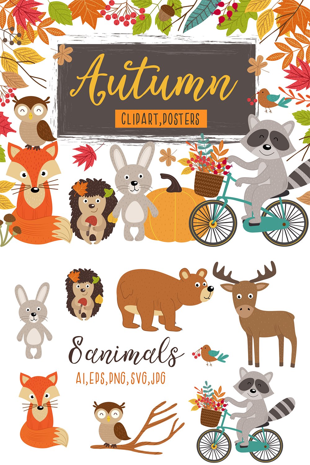 Autumn clipart, Woodland animals svg , Fall svg, plant svg