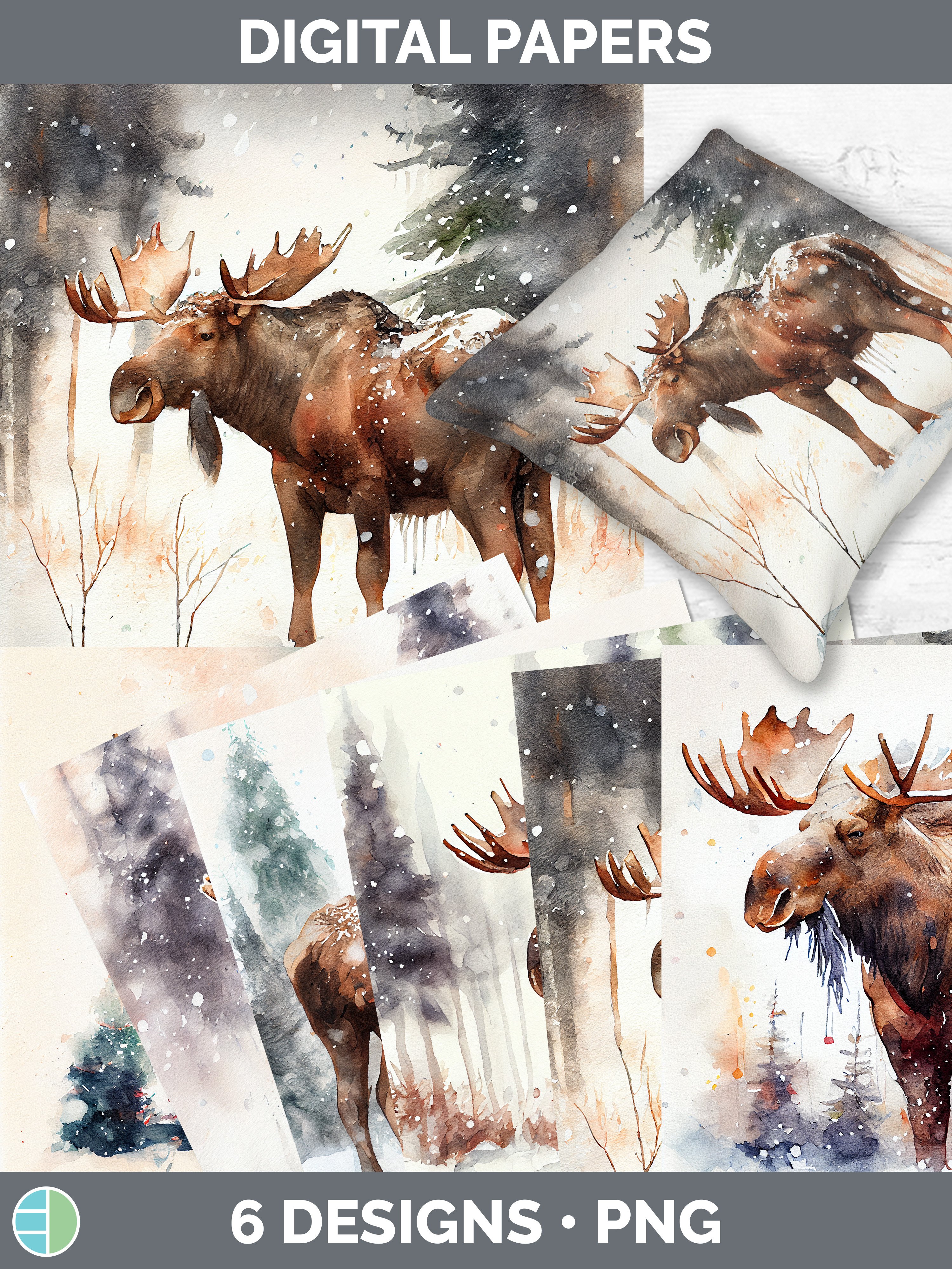 Winter Moose Backgrounds | Digital Scrapbook Papers