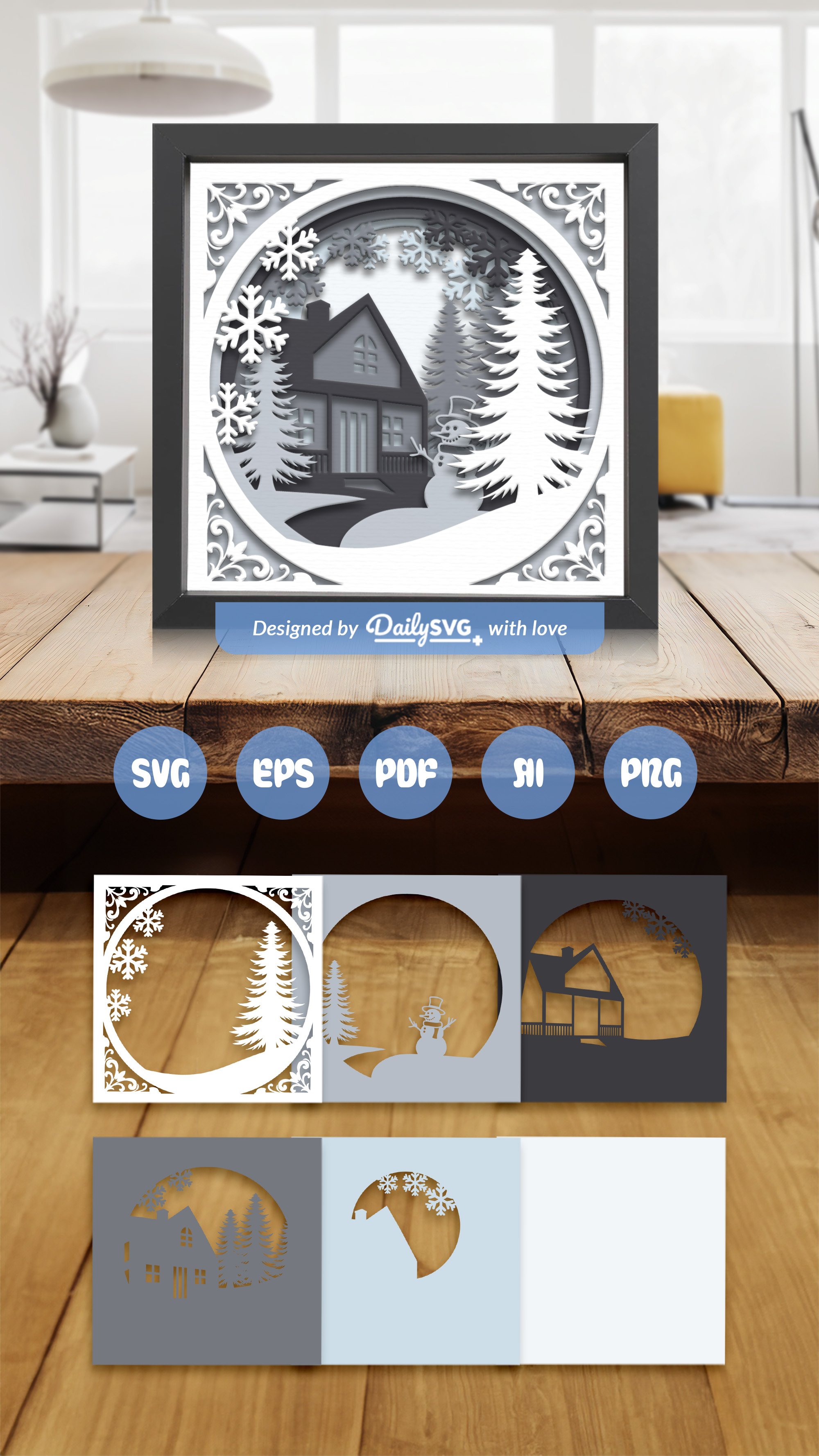 Christmas Winter House Layered Papercut (4883447)