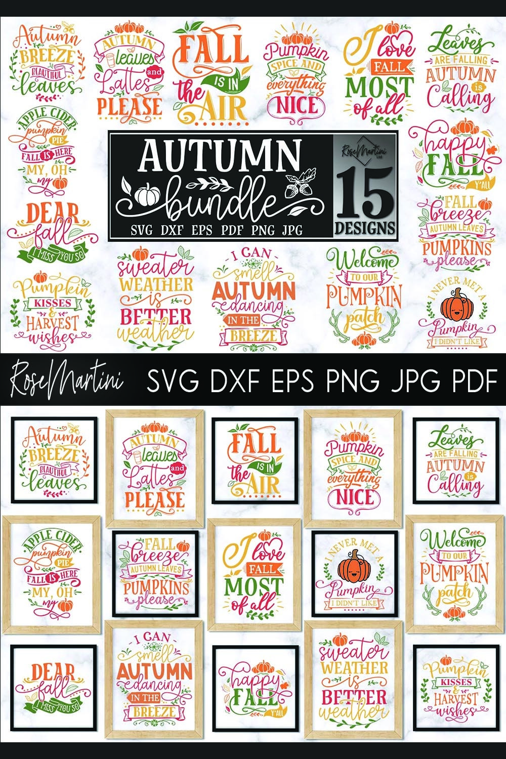 Autumn Bundle Of 15 Designs SVG PNG Fall SVG Autumn SVG