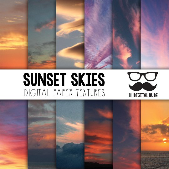 Sunset Skies - Digital Paper Set of 12 Images