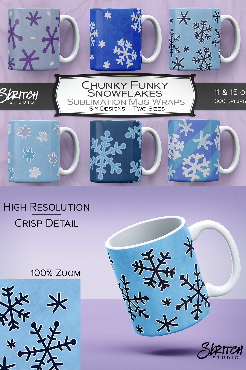 Chunky Funky Snowflake Sublimation Mug Wraps