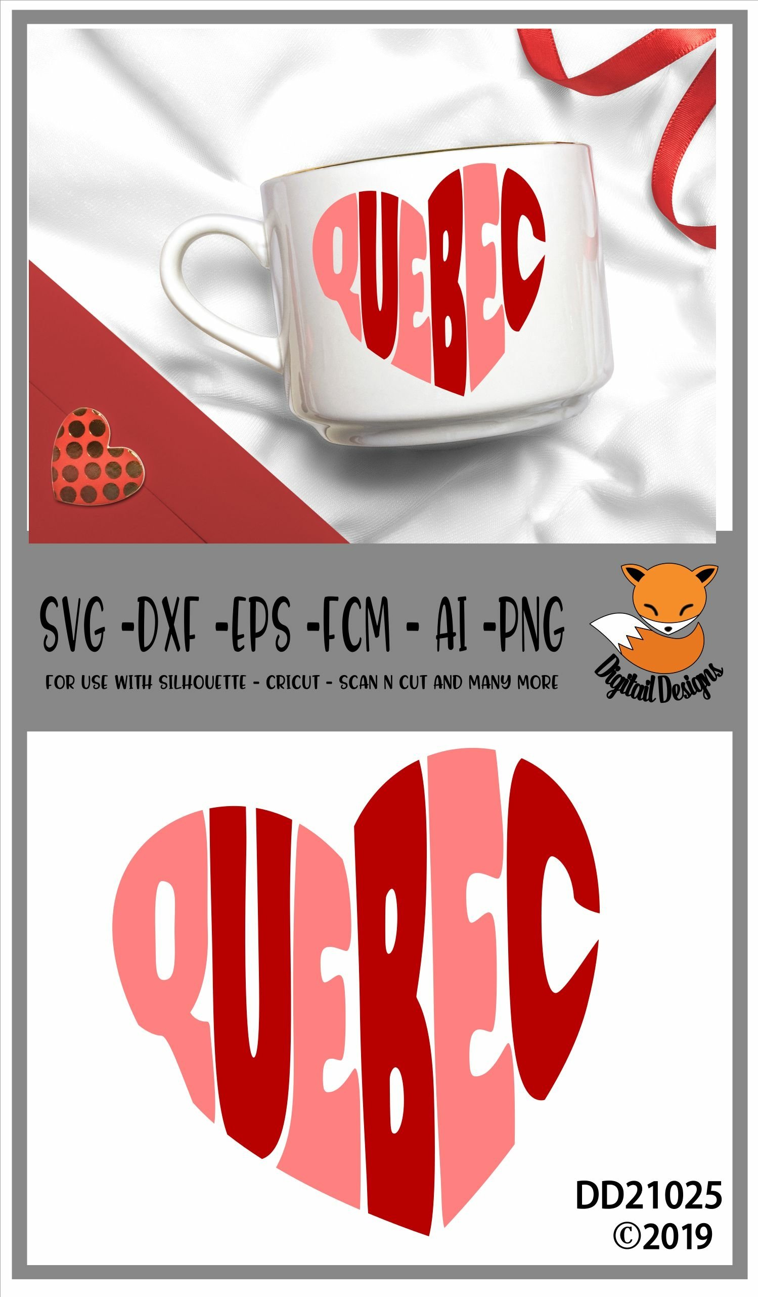 Canadian Quebec Province Heart Shaped Word Art SVG