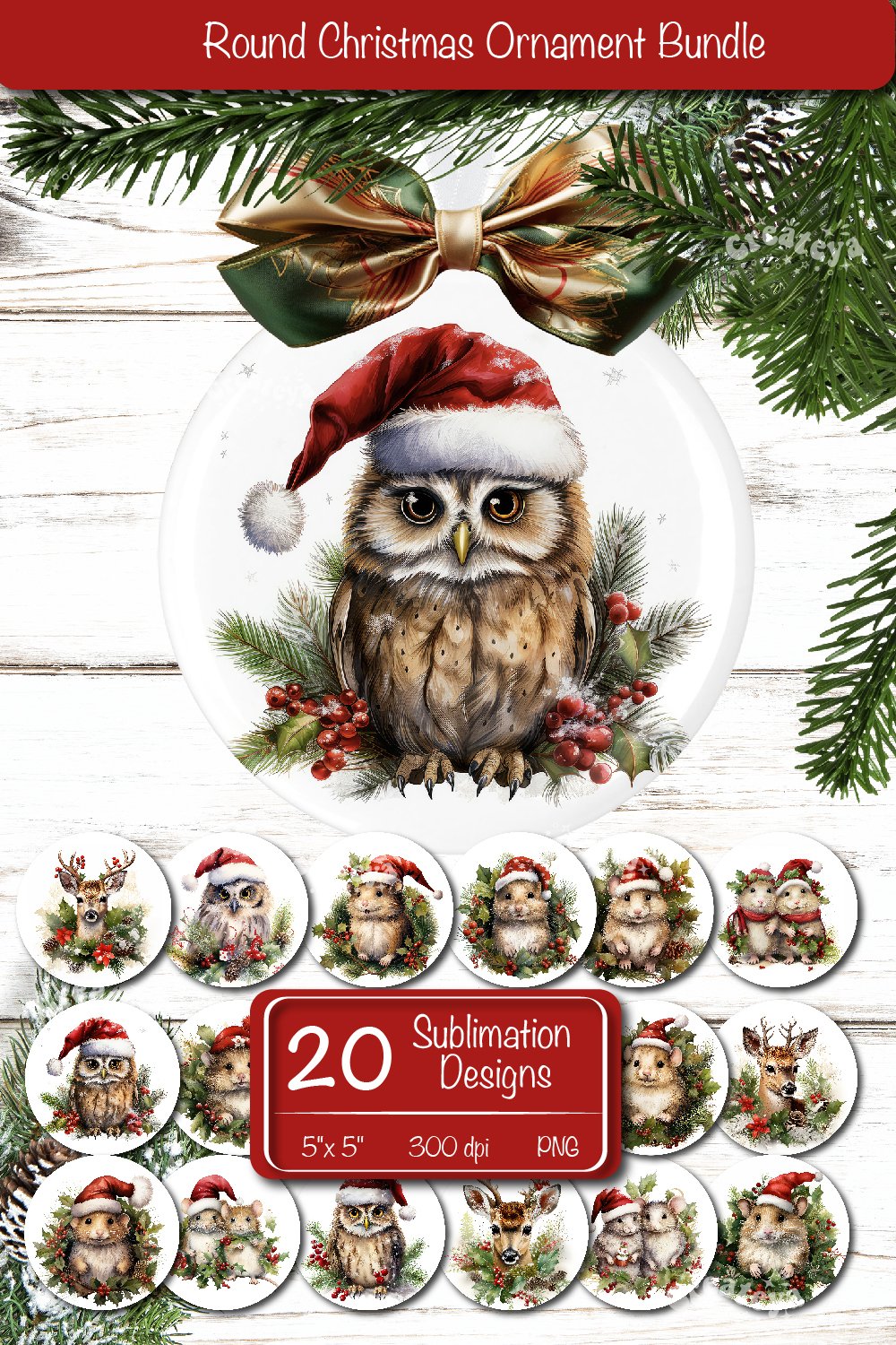 Christmas ornament Bundle Sublimation Watercolor Baby Animal