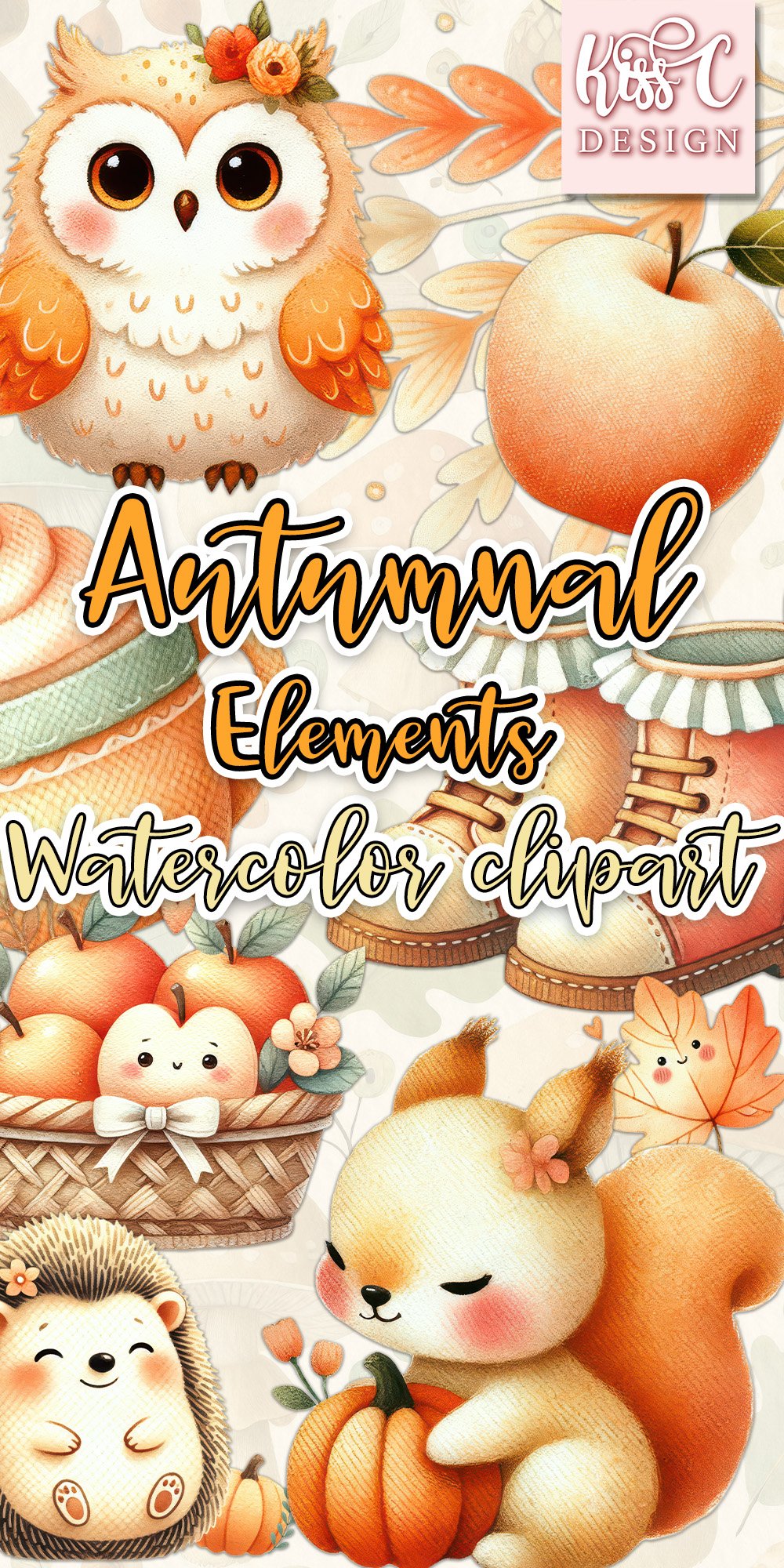 Watercolor Autumnal Elements Sublimation Clipart Set