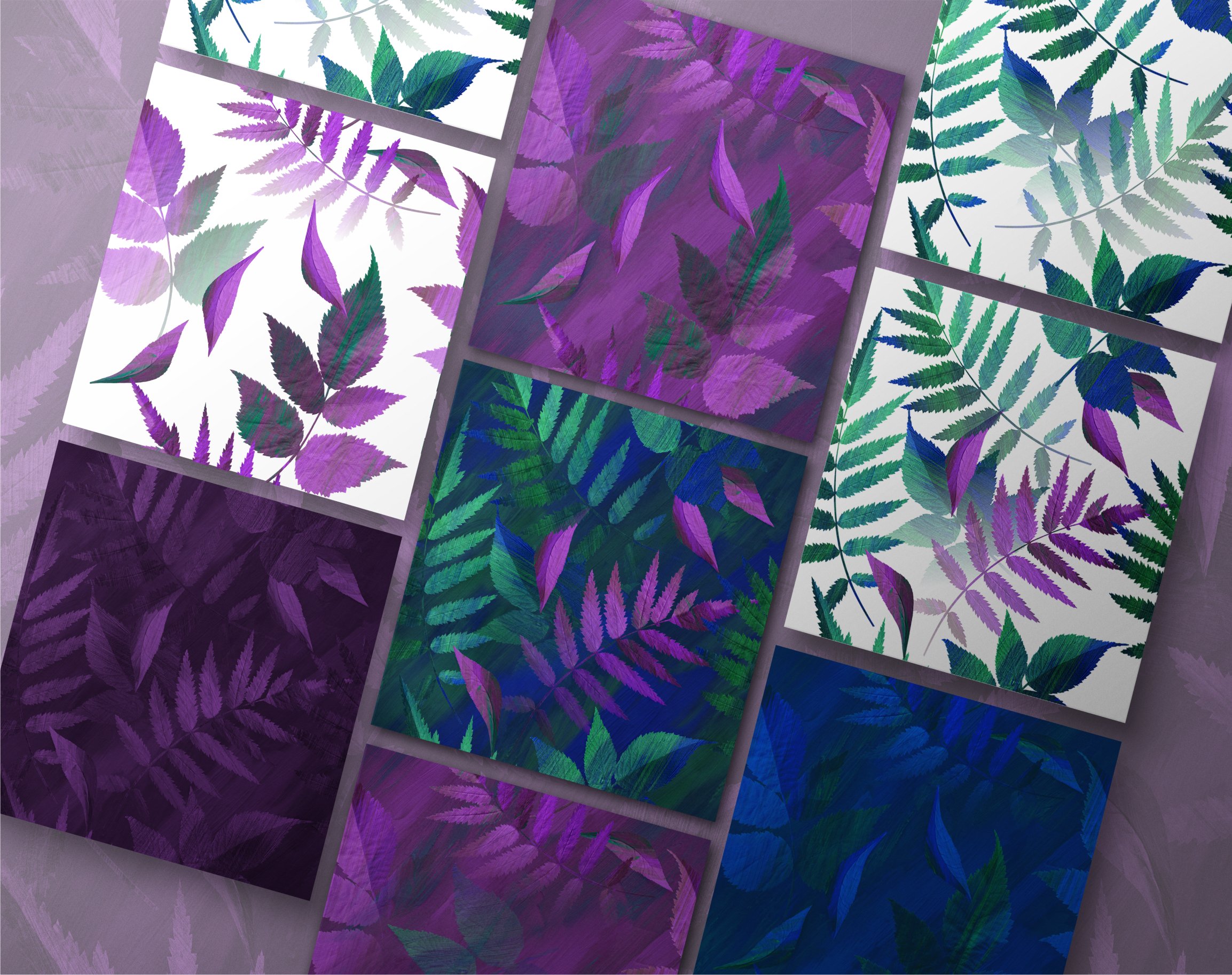 Natural leaves illustrations with artistic textures