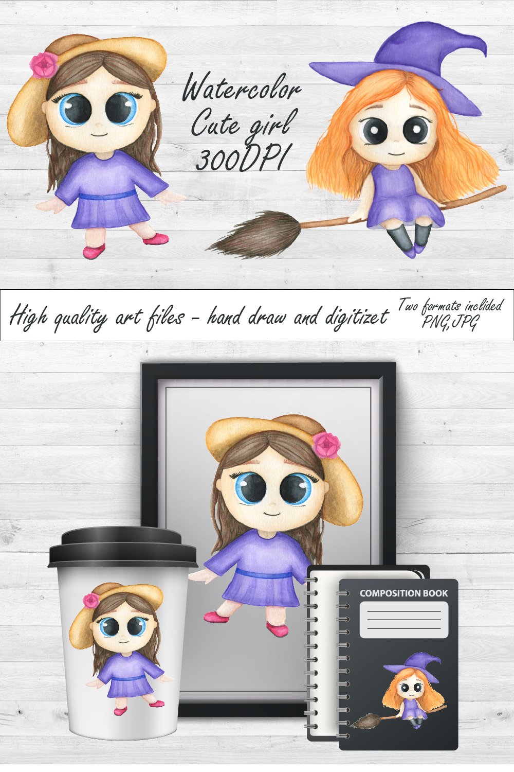 Watercolor cute girl.Little princess.Baby sublimation