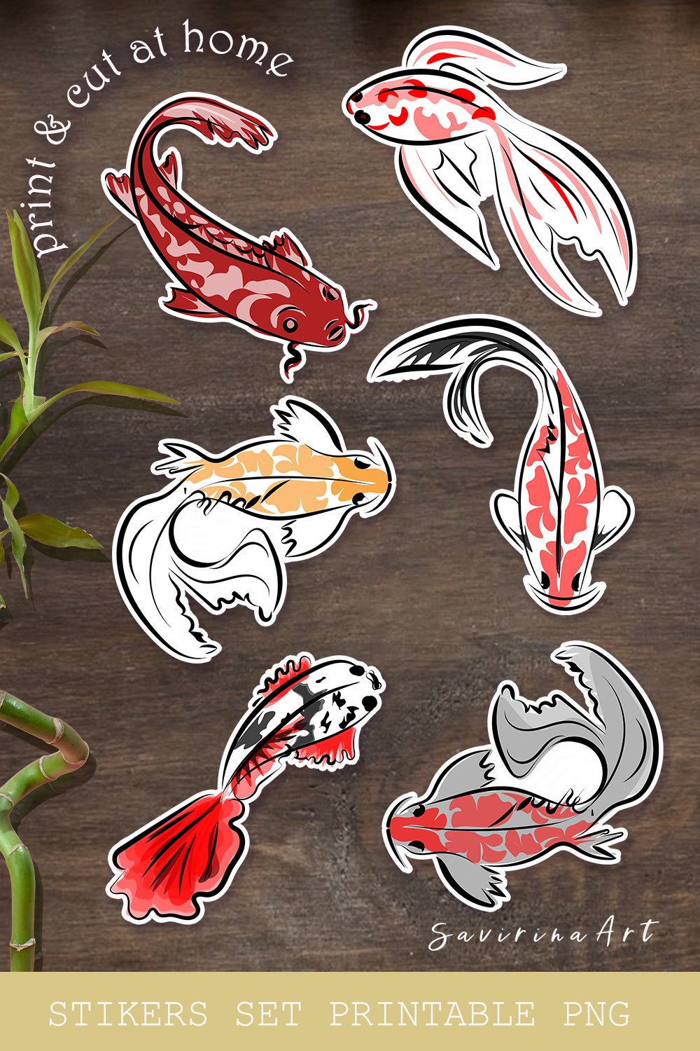 Stickers set Printable. Sticker PNG Asia Fish. (2846846)