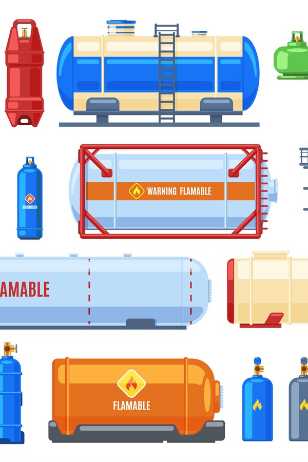 Dangerous gas containers. Gas steel cylinder and tank, butan
