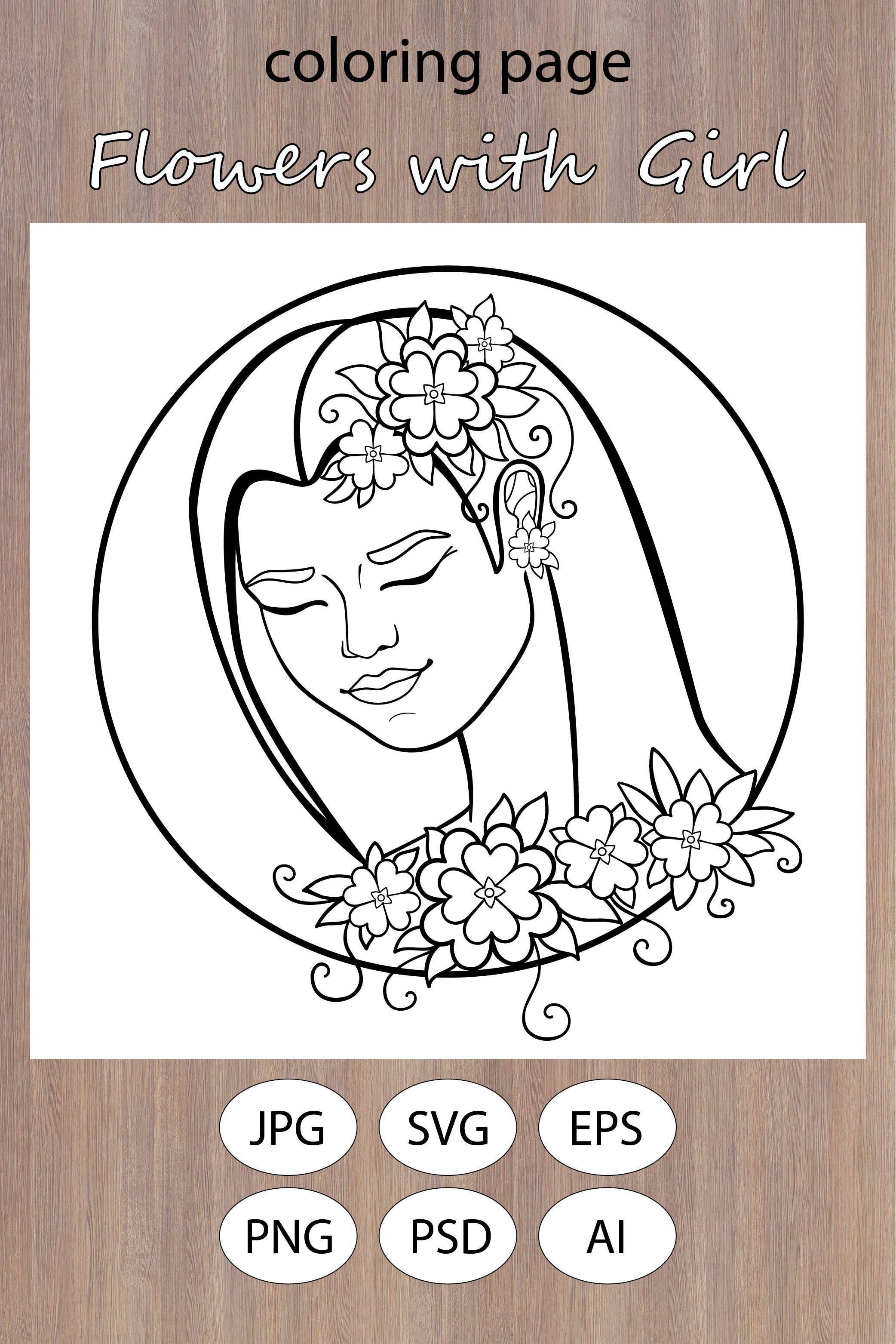 Girl with Flowers - coloring page