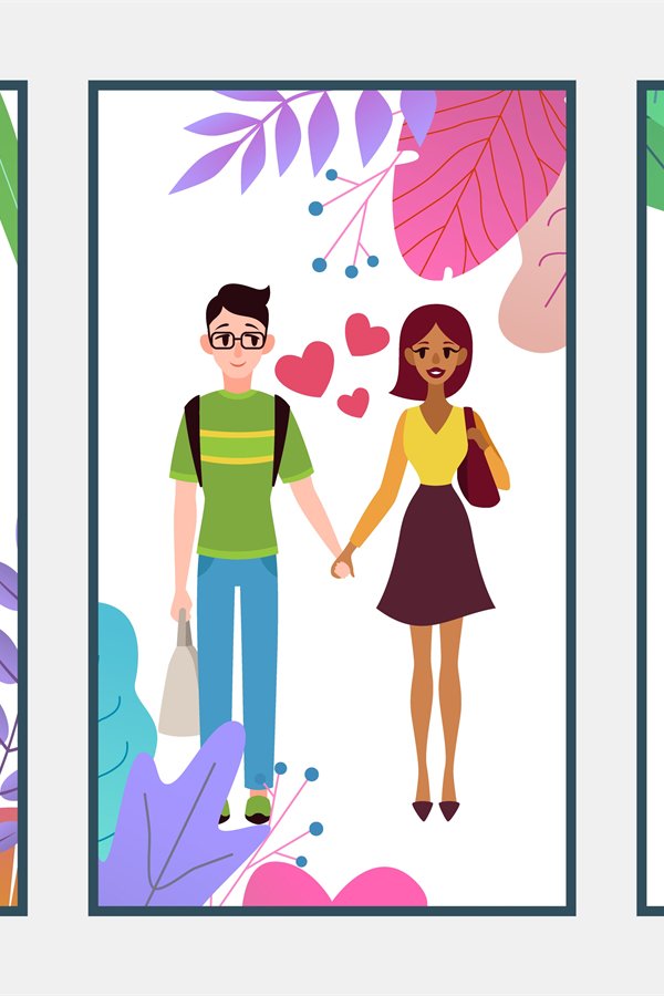Romantic set of cute illustrations. Love and relationship co