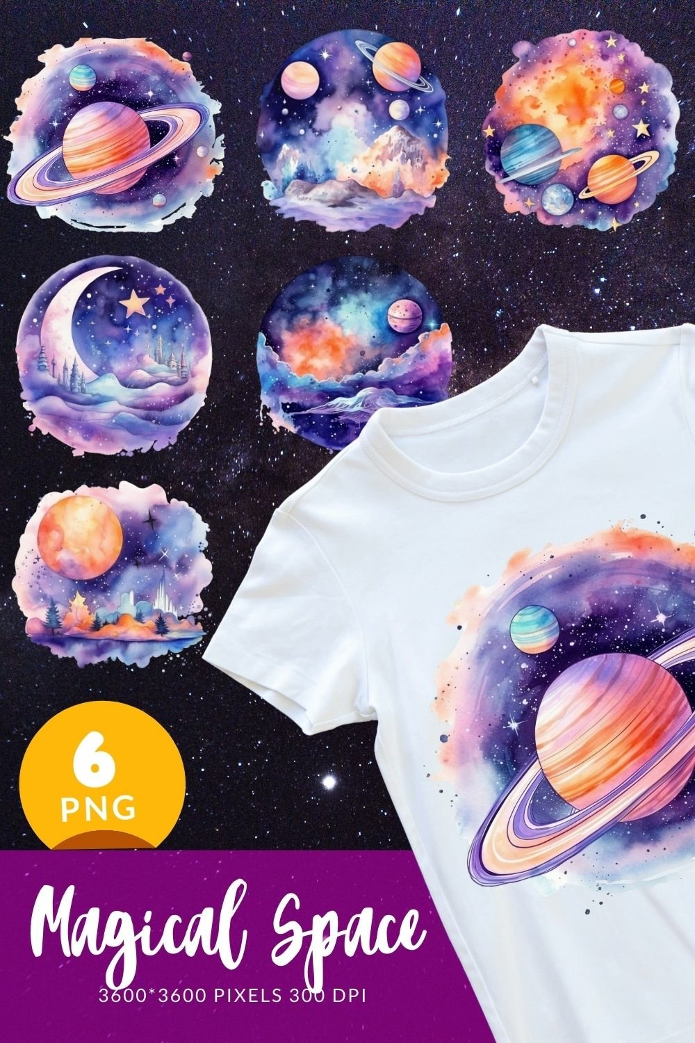 Magical Space 6 PNG Sublimation Designs Bundle