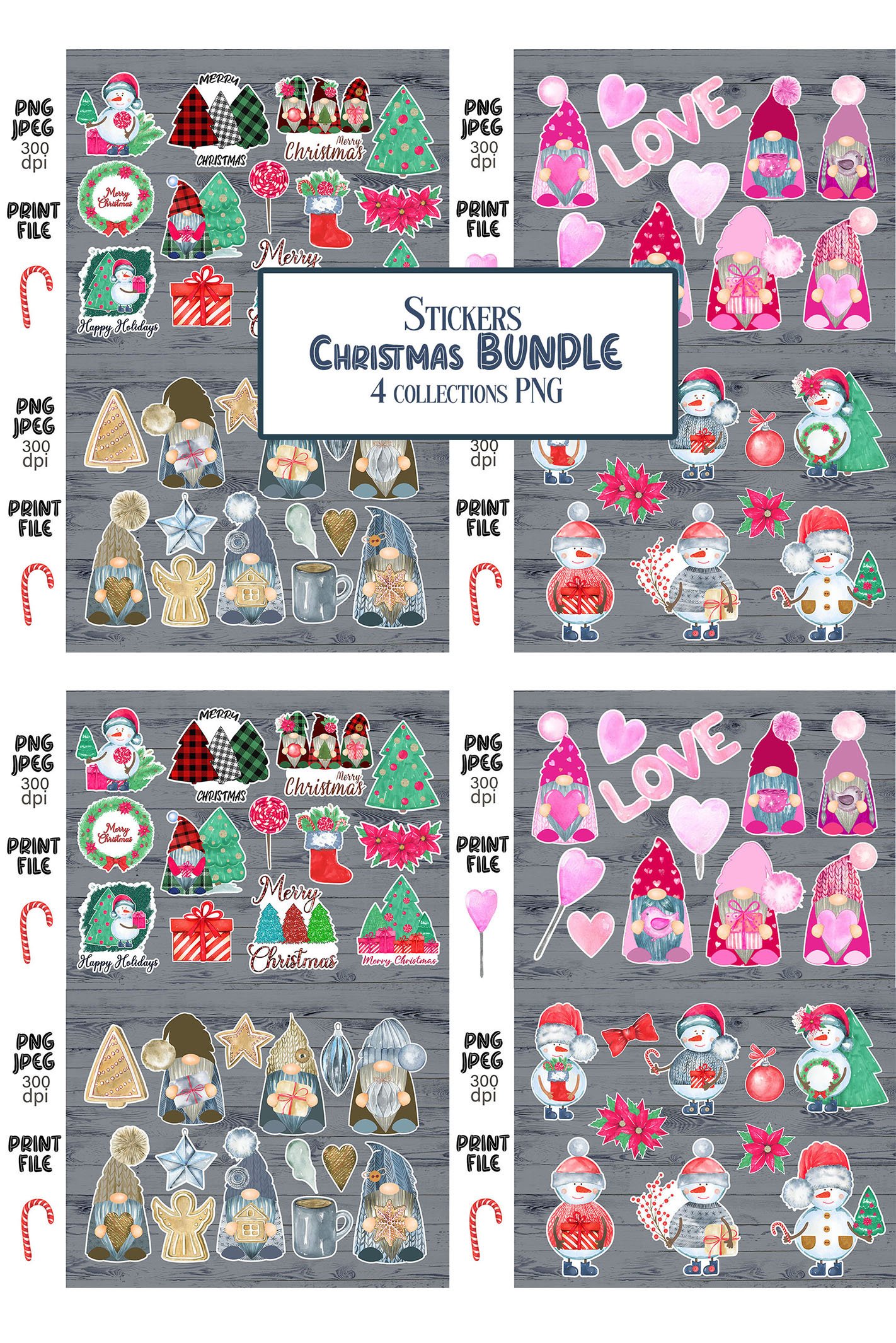 Gnome stickers Bundle. Christmas Stickers PNG