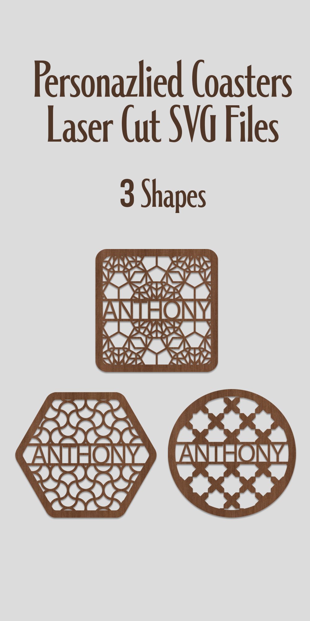 Personalized Coasters Laser Cut SVG Files Template