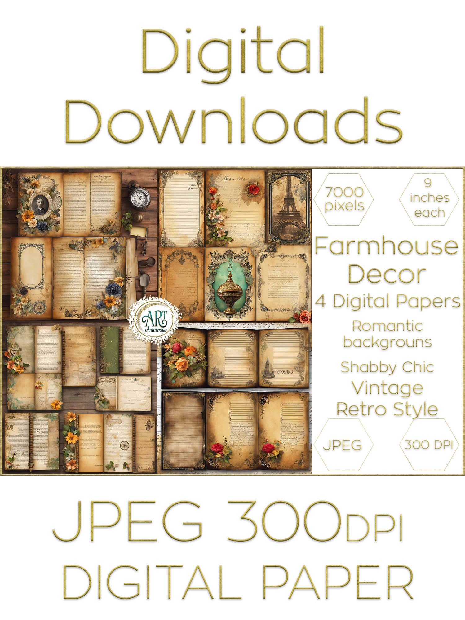 Vintage Classic digital papers Bohemian old books (3479997)