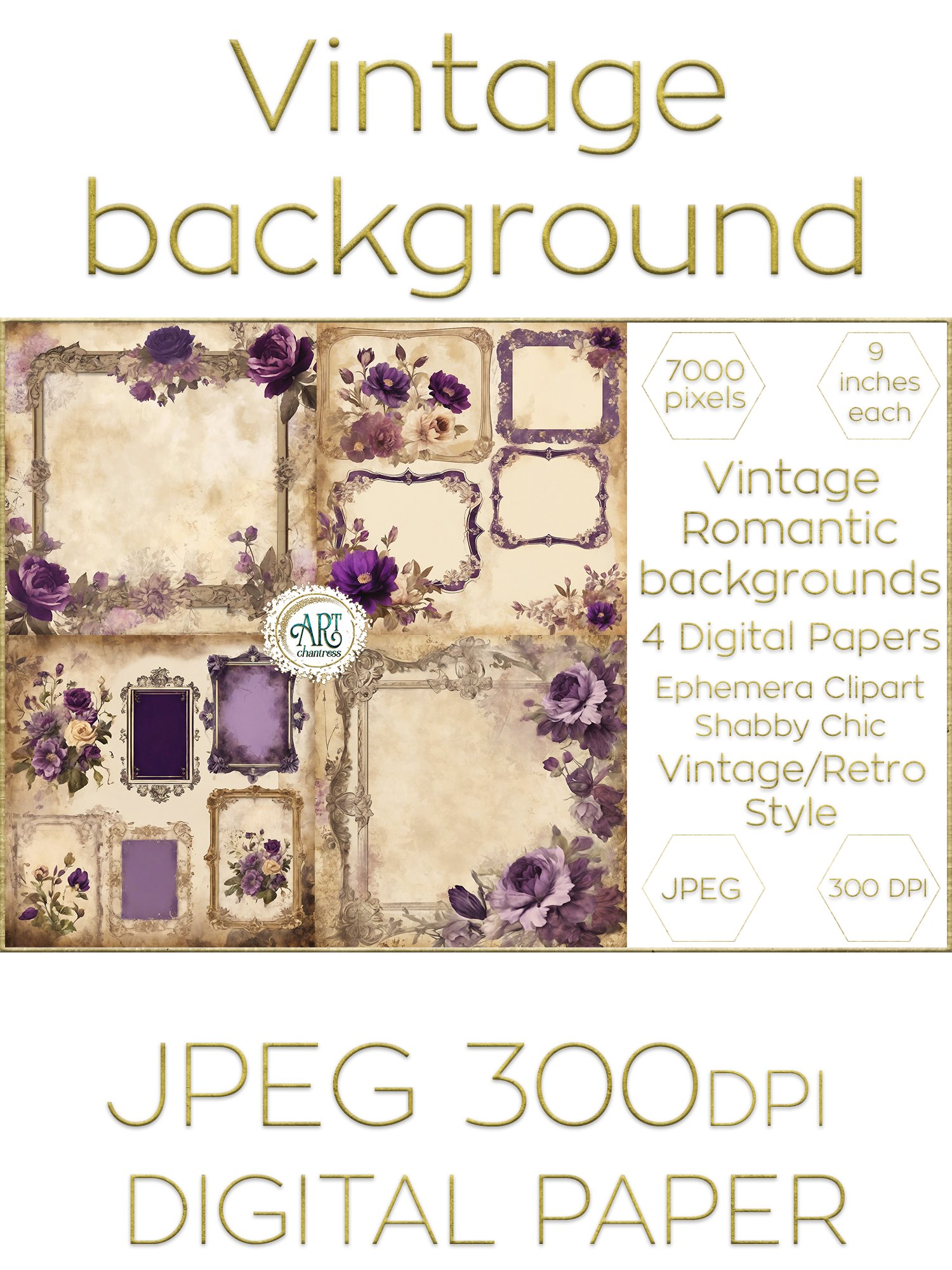 Vintage Purple digital papers Bohemian Flowers old (3038232)