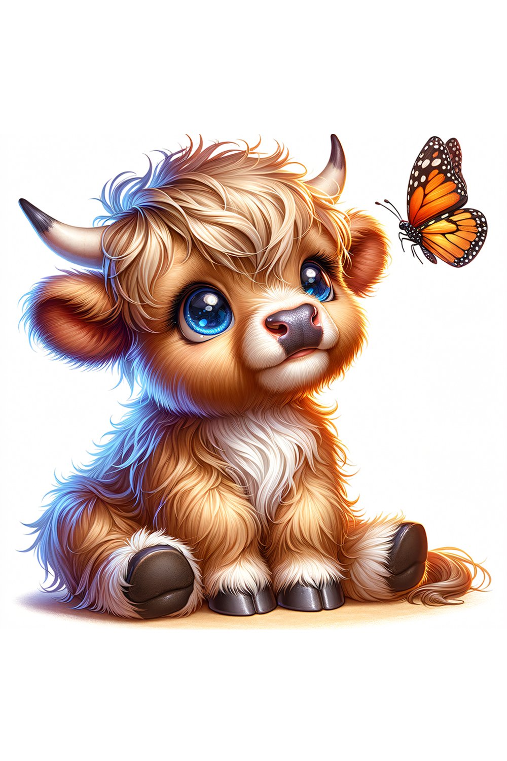 Cute Highland Cow Playing with Butterfly JPG File (3526326)