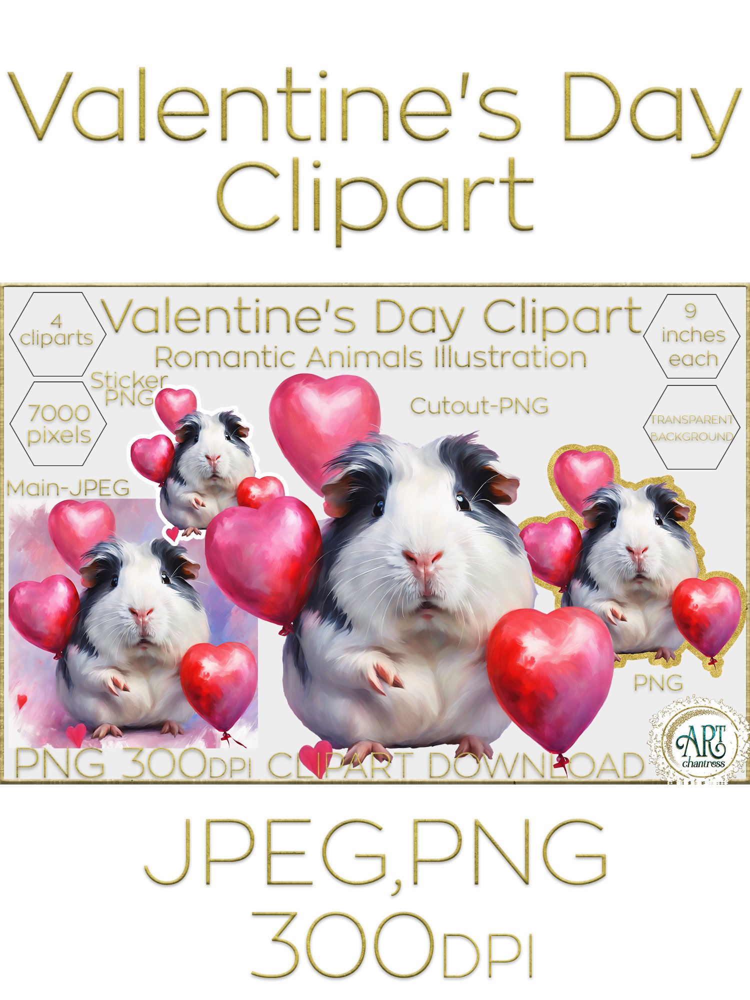 Cute Guinea Pig Valentines Day Animals Clipart Illustration