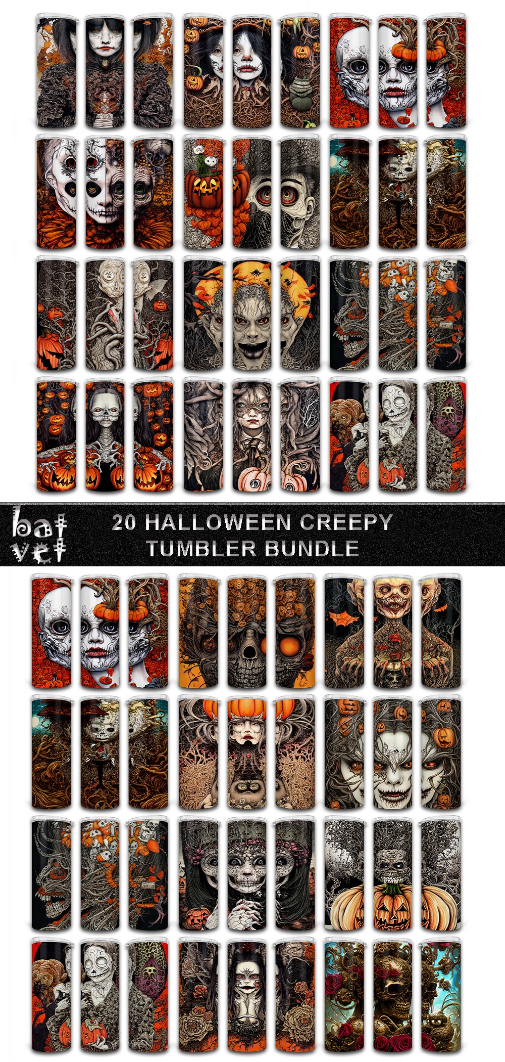 Creepy Halloween Tumbler Sublimation Bundle